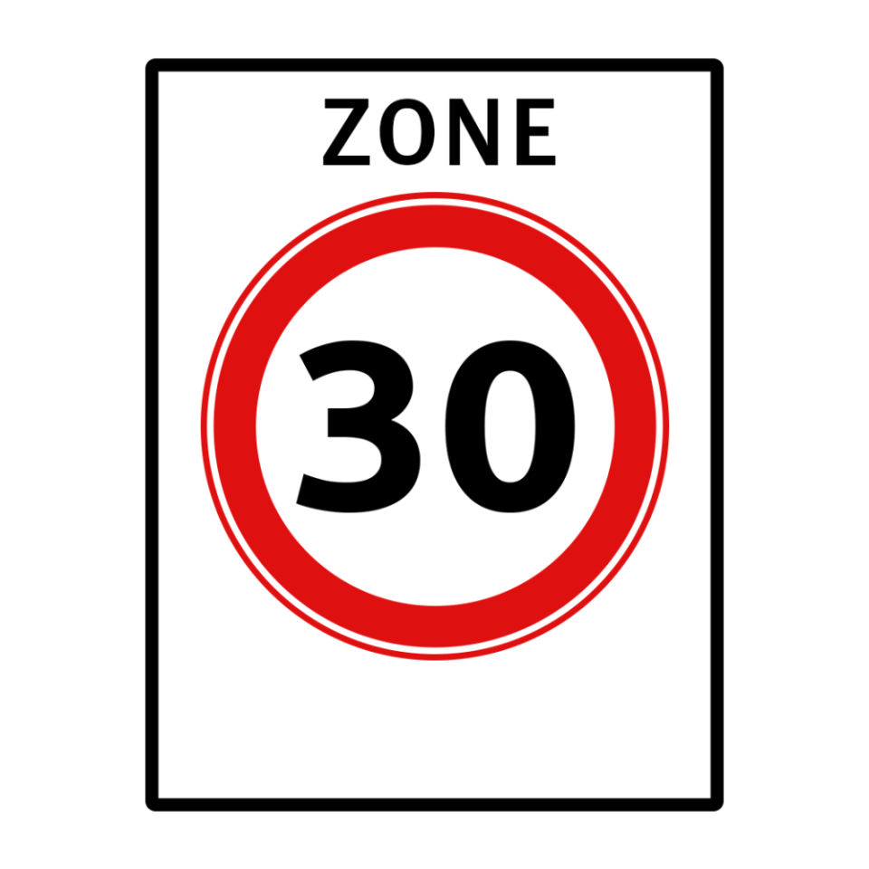 Snelheidsbord 30 km zone - A01-30ZB - Betervoorbereid.nl