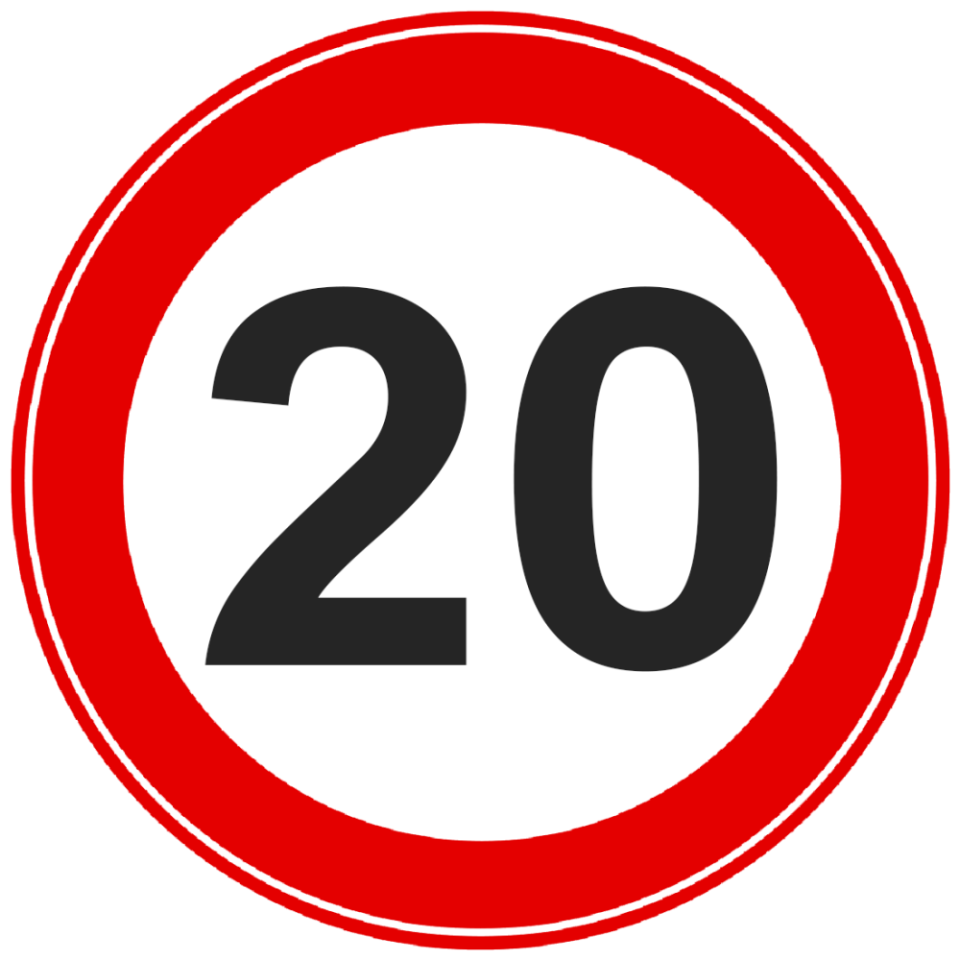 20 km Snelheidsbord - Verkeersborden - Betervoorbereid.nl