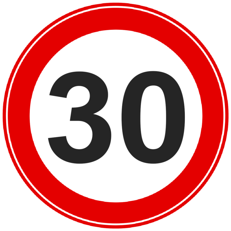 Snelheidsbord 30 km - Verkeersborden - Betervoorbereid.nl